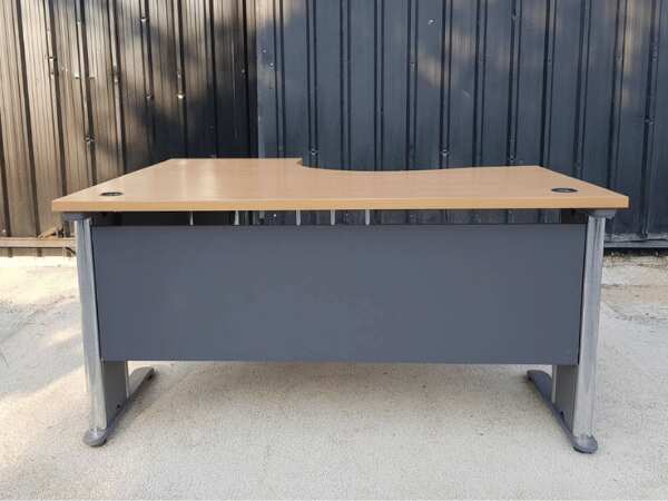 L-shaped corner work table, stainless steel legs, wooden top, 150 cm - 999